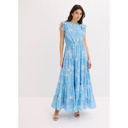 bonprix Maxikleid aus reiner Baumwolle, blau, Gr.48, modisches Maxikleid mit Volants, aus 100% Baumwolle