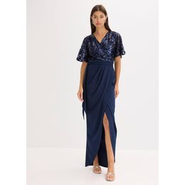 bonprix Maxikleid mit Paillettenstickerei, blau, Gr.36, Bezauberndes Abendkleid in Maxi-L&auml;nge im Wickel-Optik und mit Pailettenstickerei