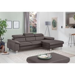 COTTA Ecksofa &raquo;Komaris L-Form, B: 244 cm&laquo; mit Kopfteilverstellung, optional Schlaffunktion, Bettkasten & Licht Microfaser PRIMABELLE (100% Polyester);