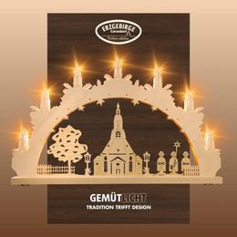 Weigla Schwibbogen &raquo;Seiffener Kirche, Lichterbogen aus Holz, NATUR, Made in Germany&laquo; 1 Stk. Erzgebirge garantiert, Weihnachtsdeko Innen, 