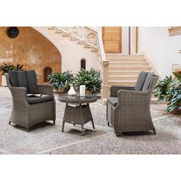 Destiny Balkonset &raquo;LUNA MALAGA&laquo; 2x Sessel, 1x Beistelltisch, inkl. Auflagen, 7 Stk. tlg. Aluminium, Polyrattan grau Aluminium, Geflecht Rattan, Glas Polyester