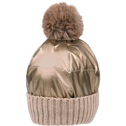 Capelli New York Damen Strickm&uuml;tze gl&auml;nzende, mit Umschlag gold Einheitsgr&ouml;&szlig;e
