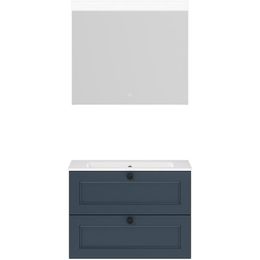 Nobilia Badm&ouml;bel-Set &raquo;Cascada&laquo; Set, mit Waschbecken, inkl. beleuchtetem Spiegel mit Touch-Sensor, 2 Stk. tlg. blau B/H/T: 81cmcm x 169cmcm x 48,7cmcm