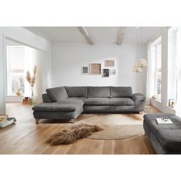 Die PlanBar Ecksofa &raquo;Ottomane MP-IN14007 L-Form, Breite 306 cm&laquo; wahlweise mit Schlaffunktion und verstellbaren Kopfst&uuml;tzen, in Cord grau 100% 