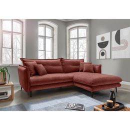 Home Affaire Ecksofa &raquo;Lazio, 255 x 180 cm, modern und bequem&laquo; Velours, Kissen: Paradiso, L-Form, inkl. R&uuml;cken- und Zierkissen orange 100% Polyester B/