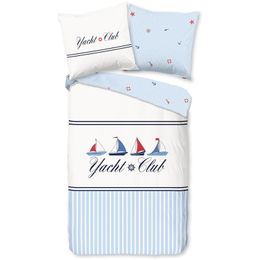 Good Morning Wendebettw&auml;sche &raquo;Yachtclub&laquo; 3 Stk. 100% Baumwolle, Renforc&eacute;, Rei&szlig;verschluss, Wendeoptik, Maritim, Boot wei&szlig; Renforc&eacute;, Obermaterial: 100% 