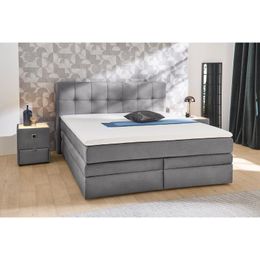 Jockenh&ouml;fer Boxspringbett &raquo;AMY in Samt, erh&auml;ltlich in der Breite 180cm&laquo; mit Bettkasten und Kaltschaum-Topper grau Bezug Bett: samt&auml;hnlich (100% Polyester);Topper 