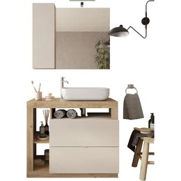 Welltime Badm&ouml;bel-Set &raquo;Hamburg, Badezimmerset 2tlg. Breite 92 cm, Badm&ouml;bel, Waschtisch inkl.&laquo; Spar-Set, 2 Stk. tlg. wei&szlig; Holzwerkstoff B/H/T: 92cmcm x