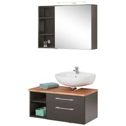 Welltime Badm&ouml;bel-Set &raquo;Davos&laquo; 3 Stk. tlg. grau Holzwerkstoff, MDF, Melamin Siphonausschnitt rechts