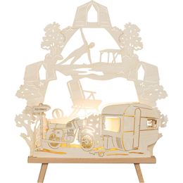 SAICO Original LED Schwibbogen &raquo;Dekoleuchte-Spitze, Ostalgie-Camping&laquo; inkl. LED-Leuchtmittel, warmwei&szlig;, BxHxT: 30x40x6 cm beige Holz teilmassiv B/H/T: