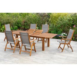 Merxx Garten-Essgruppe &raquo;Acapulco&laquo; 7 Stk. tlg. 6 St&uuml;hle mit ausziehbarem Tisch grau FSC -zertifiziertes Massivholz, Polyester B/H/T: 60,5cm x 111cm x 