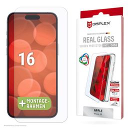 Displex Displayschutzglas &raquo;Real Glass Screen Protection + Case&laquo; f&uuml;r Apple iPhone 16 Displayschutzfolie, Schutzfolie, Bildschirmschutz, kratz- & sto&szlig;fest 