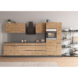 KOCHSTATION K&uuml;chenzeile &raquo;KS-Riesa&laquo; Stellbreite 330 cm, wahlweise mit Induktionskochfeld braun B/H/T: 330cm x 200cm x 60cm,mit Glaskeramikkochfeld