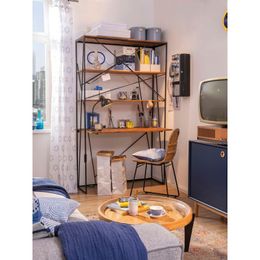 Sit Sekret&auml;r &raquo;T-NEST SHELF OFFICE aus Mangoholz mit Metallregal Industrial&laquo; Offenes Regal mit integrierter Schreibfl&auml;che im Industrial-Design schwarz 