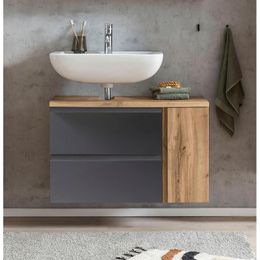 Welltime Waschbeckenunterschrank &raquo;S&ouml;lden&laquo; grau Holzwerkstoff wotaneiche, B/H/T: 85cm x 56cm x 35cm, Schubladen: 1 Stk. T&uuml;ren: 1 Stk.