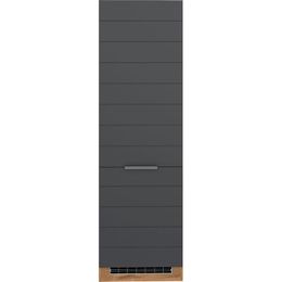 KOCHSTATION K&uuml;hlumbauschrank &raquo;KS-Luhe&laquo; 60 cm breit, hochwertige MDF-Fronten mit waagerechter Lisene grau MDF wotaneiche, B/H/T: 60cm x 200cm x 60cm, 