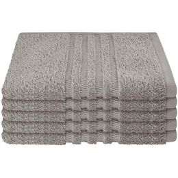 Schiesser Gaestehandtuecher &raquo;Milano aus 100% Baumwolle mit eleganter Bord&uuml;re in Hoch-Tief-Optik&laquo; Made in Green silber Frottier, Frottier B/L: 30cmx50cm, 5 Stk.,
