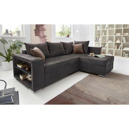 Collection AB Ecksofa &raquo;John L-Form, B: 226 cm&laquo; Schlaffunktion, Bettkasten, Regalelement & 2 Zierkissen, Federkern schwarz Microfaser PRIMABELLE (100% 