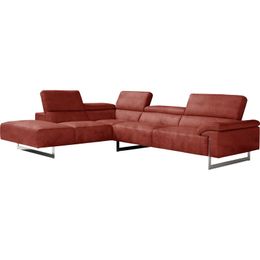 Egoitaliano Ecksofa &raquo;Malika, elegant und bequem, Designsofa, L-Form&laquo; mit Ottomane, inkl. Kopfteilverstellung und chromfarbenen Metallf&uuml;&szlig;en rot Luxus-Micofaser 