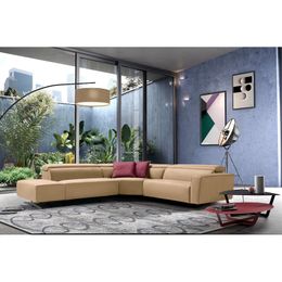 Egoitaliano Ecksofa &raquo;Stefanie-e, Designsofa der Extraklasse, bequem mit hohem Sitzkomfort&laquo; mit Relaxfunktion und verstellbaren Kopfteilelementen beige Leder &raquo;BULL