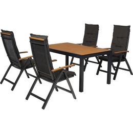 Merxx Garten-Essgruppe &raquo;Itanos&laquo; Set, 9 tlg. inkl. 4 Klappsessel, 4 Auflagen, 1 Tisch braun Aluminium, Kunststoff B/H/T: 59,5cm x 115cm x 71cm
