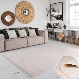 OTTO home Teppich &raquo;Nickelberg&laquo; rechteckig 10 mm H&ouml;he meliert, 90% Baumwolle, handgewebt, mit Fransen beige Baumwolle, Polyester B : 120cm 1 Stk., 10mm