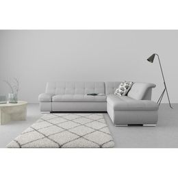 DOMO collection Ecksofa &raquo;MONA 271x213 cm, modern und komfortabel&laquo; whlw. mit Bett- und Armlehnfunktion, L-Form silber Struktur fein 100% Polyester;