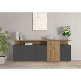 OTTO home Sideboard &raquo;Sideboard ETHOS, Kommode, Schrank, Kredenz&laquo; 1 Stk. tlg. Mit 5 Dreht&uuml;ren, 8 Innenf&auml;chern und 2 Au&szlig;enf&auml;chern, B.210 cm grau B/H/T: 