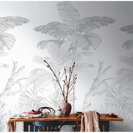 Livingwalls living walls Fototapete &raquo;Dschungeltapete Zeichnung&laquo; gemustert matt neutral glatt Fototapete - Tapeten Wohnzimmer Schlafzimmer K&uuml;che Design 