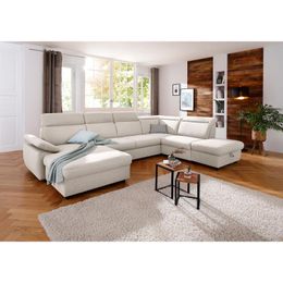 OTTO home Wohnlandschaft &raquo;Mauritius U-Form&laquo; mit Kopfteil- und Armlehnverstellung, wahlweise mit Schlaffunktion beige Struktur fein (100% Polyester);