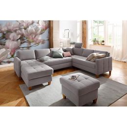 Home Affaire Wohnlandschaft &raquo;Earl U-Form&laquo; wahlweise auch mit Schlaffunktion oder Schlaffunktion mit Bettkasten grau Struktur fein (100% Polyester);