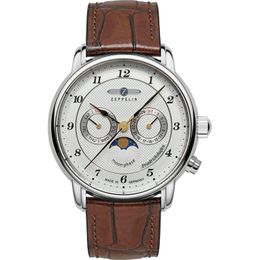 Zeppelin Herren Zeppelin Quarzuhr &raquo;Friedrichshafen Moonphase&laquo; Armbanduhr, Herrenuhr, Made in Germany, analog, Wochentag, Mondphase braun Einheitsgr&ouml;&szlig;e