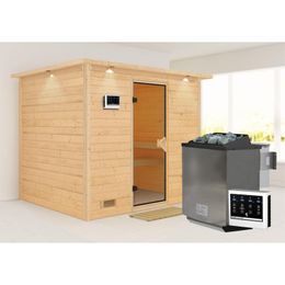 Karibu Sauna &raquo;Soraja&laquo; Set, Ofen 9 kW Bio externe Strg easy beige Bio-Kombiofen, externe Steuerung, 9 kW