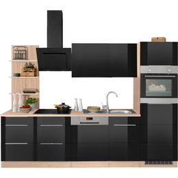 KOCHSTATION K&uuml;chenzeile &raquo;KS-Brindisi Breite 280 cm&laquo; wahlweise mit E-Ger&auml;ten und Induktion, mit MDF-Fronten und Regal schwarz B/H/T: 280cm x 200cm x 