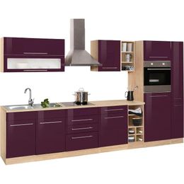 KOCHSTATION K&uuml;chenzeile &raquo;KS-Eton&laquo; mit E-Ger&auml;ten, Breite 330 cm lila B/H/T: 330cm x 60cm