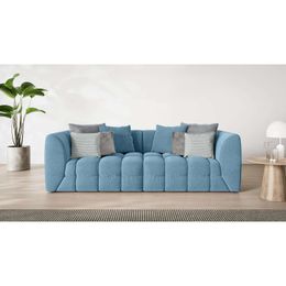 s.Oliver Big-Sofa &raquo;COBBO 3-Sitzer Design-Sofa Bubble-Optik, Ma&szlig;e B/T/H: 259/126/104 cm&laquo; mit vielen Kissen, moderne Steppung und hoher Sitzkomfort blau