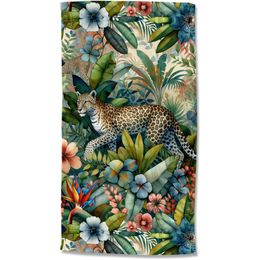 Good Morning Strandtuch &raquo;Raza&laquo; Mikrofaser, Velours, Strandtuch, saugf&auml;hig, leicht, 100x180 gr&uuml;n Velours, Velours B/L: 100cmx180cm, 1 Stk., Blumen 