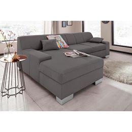 DOMO collection Ecksofa &raquo;Bero, elegant und zeitlos, flache Armlehnen, Breite 268cm L-Form&laquo; fester Sitzkomfort, wahlweise mit Bettfunktion schwarz 