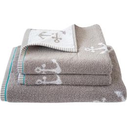 Dyckhoff Handtuch Set &raquo;Maritim, Nautic&laquo; Set 3 Stk. Frottier 2 Handt&uuml;cher (50x100 cm), 1 Duschtuch (70x140 cm) grau Frottier, Obermaterial: 100% Baumwolle 3 Stk