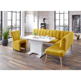 exxpo - sofa fashion Eckbank &raquo;Costa, moderne R&uuml;ckensteppung, bequem und elegant, hoher Holzfu&szlig;&laquo; Frei im Raum stellbar gelb Struktur: Webvelour, 100% 