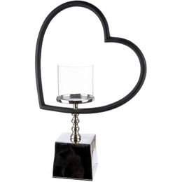 Gilde Windlicht &raquo;Windlicht Herz Te quiero schwarz; silberfarben&laquo; silber Aluminium, Glas B/H/T: 33cm x 49cm x 11cm