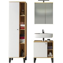 Home Affaire Badm&ouml;bel-Set &raquo;OSLO, Bad im skandinavischen Design, 5-teiliges Badezimmer&laquo; Set, 3 Stk. tlg. wei&szlig; Holzwerkstoff B/H/T: 121cmcm x 197cmcm x 