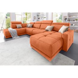 DOMO collection Wohnlandschaft &raquo;Ava moderne Sitzheftung mit toller Doppelnaht, komfortabel, U-Form&laquo; mit Federkern, wahlweise mit Kopfteilverstellungen