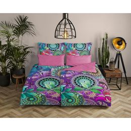 HIP Wendebettw&auml;sche &raquo;Axelle&laquo; 2 Stk. Mako-Satin, 135x200, Rei&szlig;verschluss, Wendeoptik, Mandala, Bunt, Lila bunt Satin, Obermaterial: 100% Baumwolle B/L: