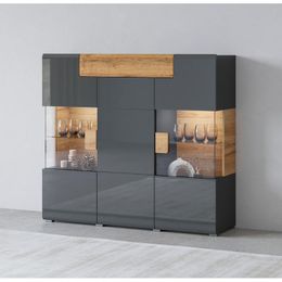 OTTO home Highboard &raquo;Toledo,Breite 147,5cm,trendige Hochkommode mit 3T&uuml;ren und Schublade&laquo; Hochschrank mit Glas-Partien,stylische Hochglanzfronten 