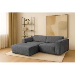 Home Affaire Ecksofa &raquo;Noord mit Kedernaht, Breite 234 cm, L-Form&laquo; Cord, Struktur, Webstoff, mit Wellenunterfederung, Massivholzrahmen grau 94% 