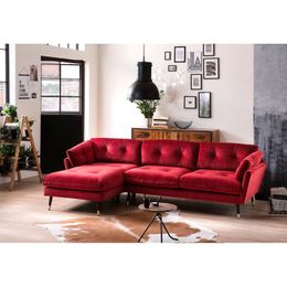 Trends by HG Ecksofa &raquo;Japan L-Form&laquo; mit Fu&szlig; in Holz-Metallkombination, Recamiere rechts oder links rot B/H/T: 270cm x 84cm x 155cm, Microvelours, 