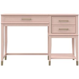 Schreibtisch &raquo;Westerleigh&laquo; 1 Stk. tlg. h&ouml;henverstellbar, mit 2 Schublade, Beine Massivholz, Griffe aus Metall rosa B/H/T: 71cm x 77cm x 50cm