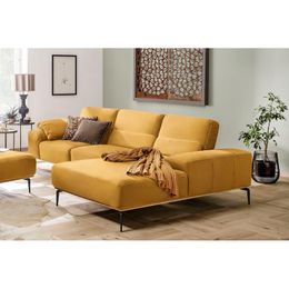 W.Schillig Ecksofa &raquo;run, Designsofa mit tollem Sitzkomfort, bequem, L-Form&laquo; mit Holzsockel, F&uuml;&szlig;e in Schwarz pulverbeschichtet, Breite 319 cm gelb 