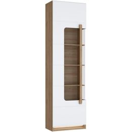 FORTE Vitrine &raquo;Attention&laquo; B/H/T 60,2/210/34,3 cm, Vitrine inkl. Beleuchtung, H&ouml;he 210 cm, Soft Close, Glast&uuml;re wei&szlig; Holzwerkstoff Rivera Eiche, B/H/T: